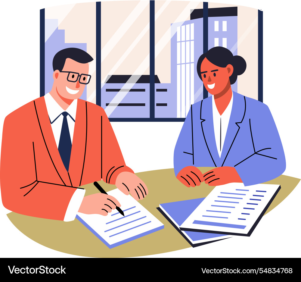 A flat of client signing contract Royalty Free Vector Image