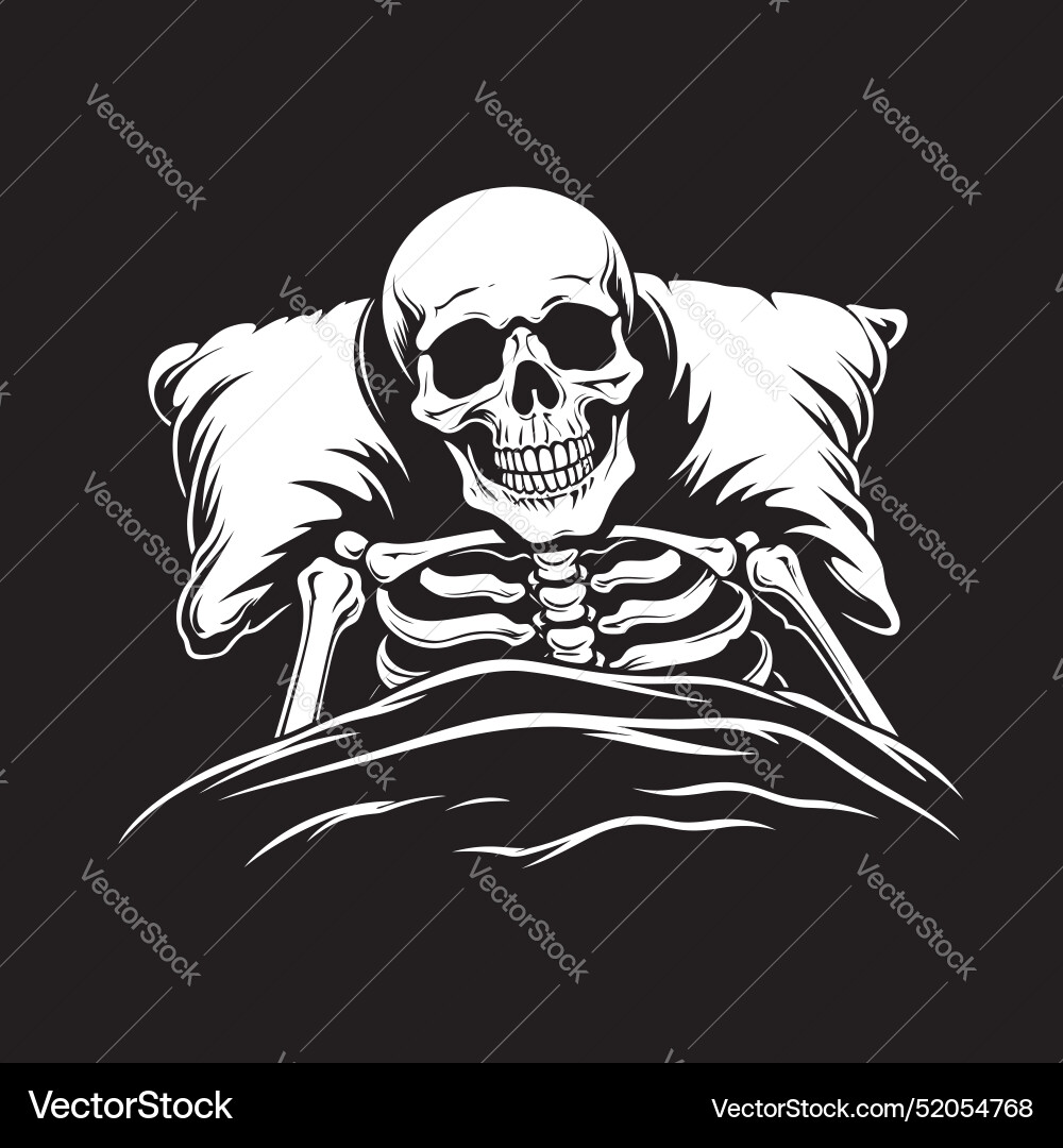 Bone chilling nap skeleton emblem on bed ghostly Vector Image
