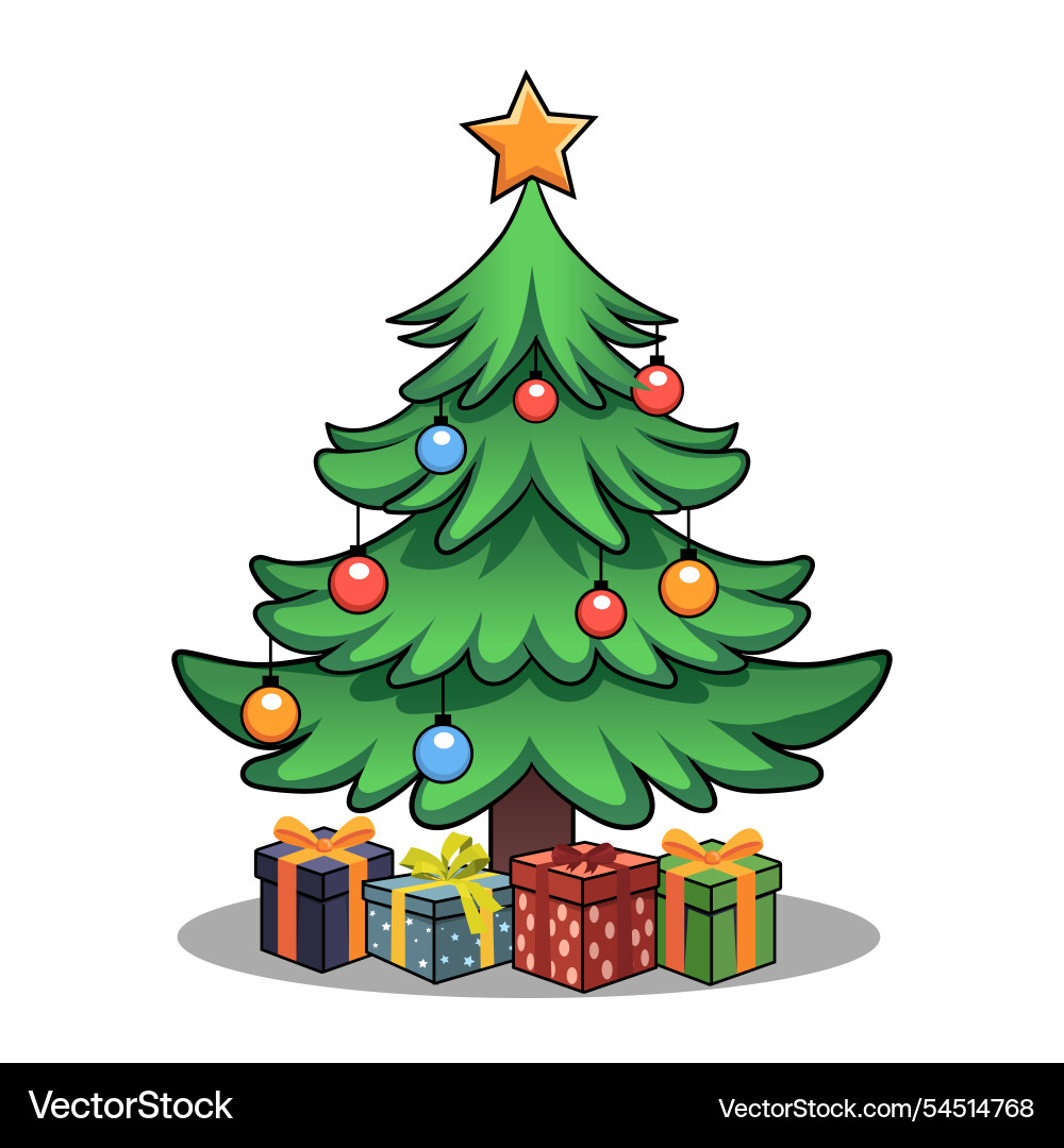 Christmas cartoon tree with gift boxes element art