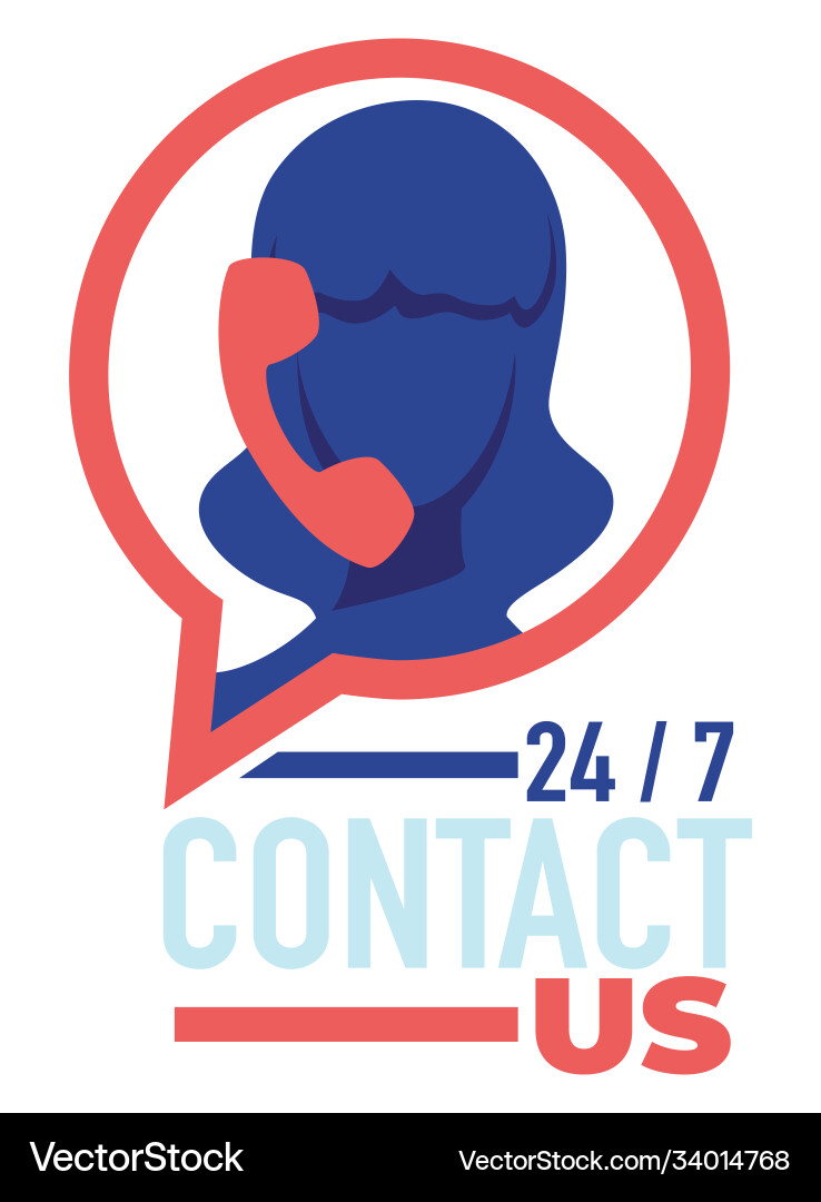 Contact us 24 7 around clock support call center Vector Image