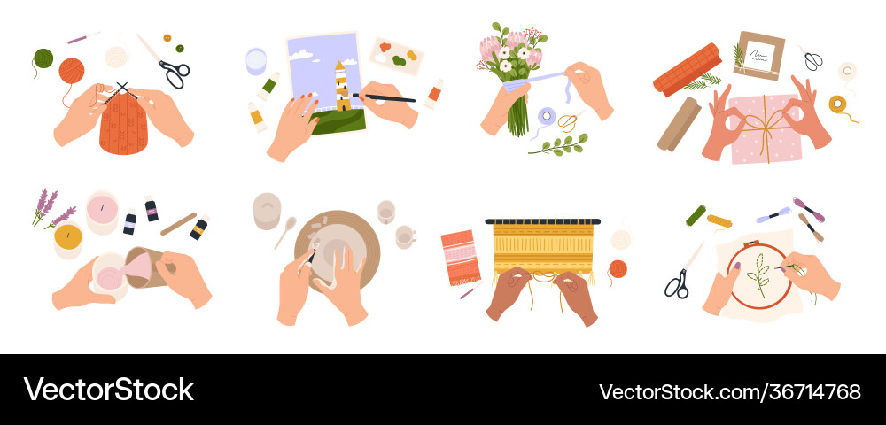 Hands create crafts handmade hobbies creative Vector Image