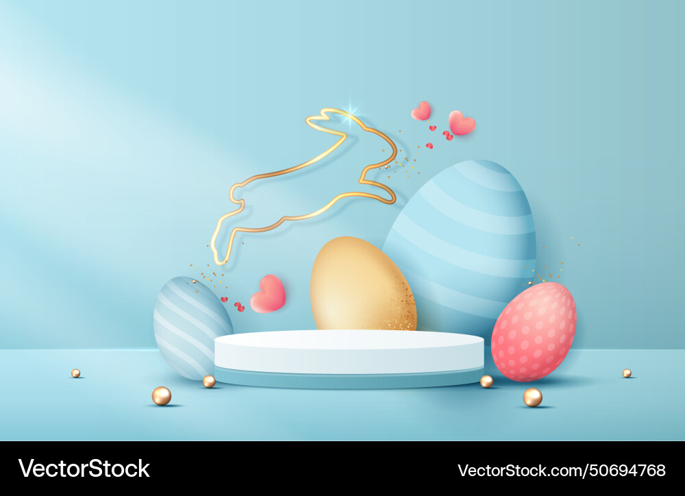 Happy easter blue background and podium display Vector Image