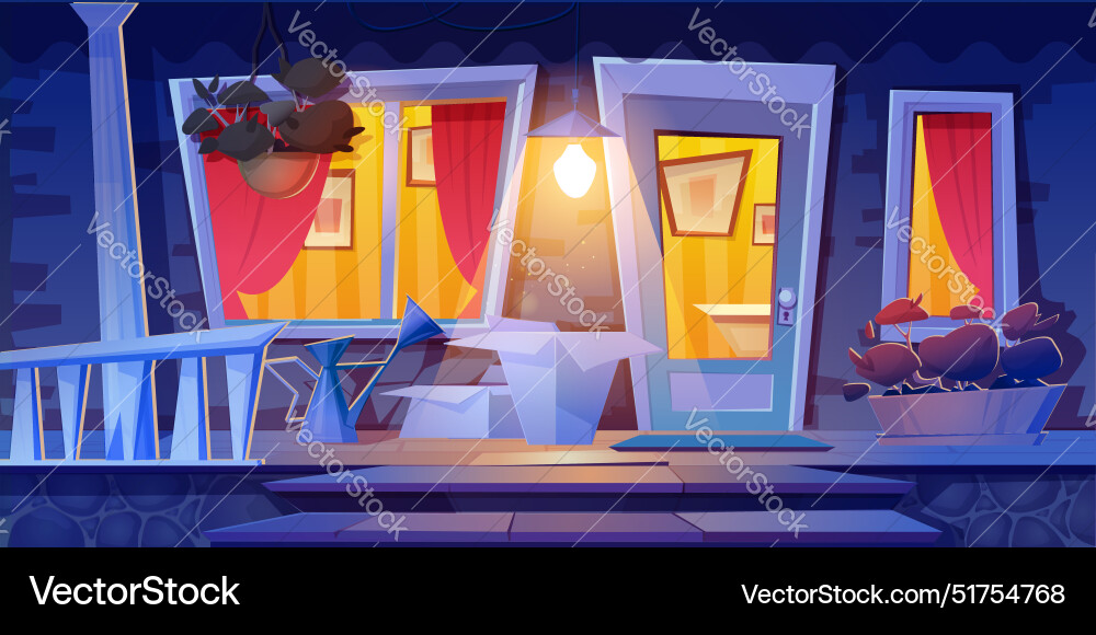 House porch with light from windows at night Vector Image