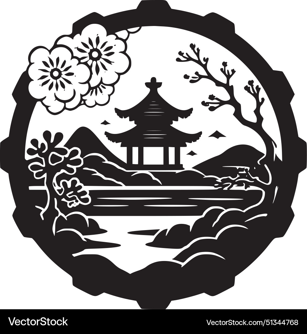 Japanese Landscape Silhouette Vector Japanese Minimalist And Simple