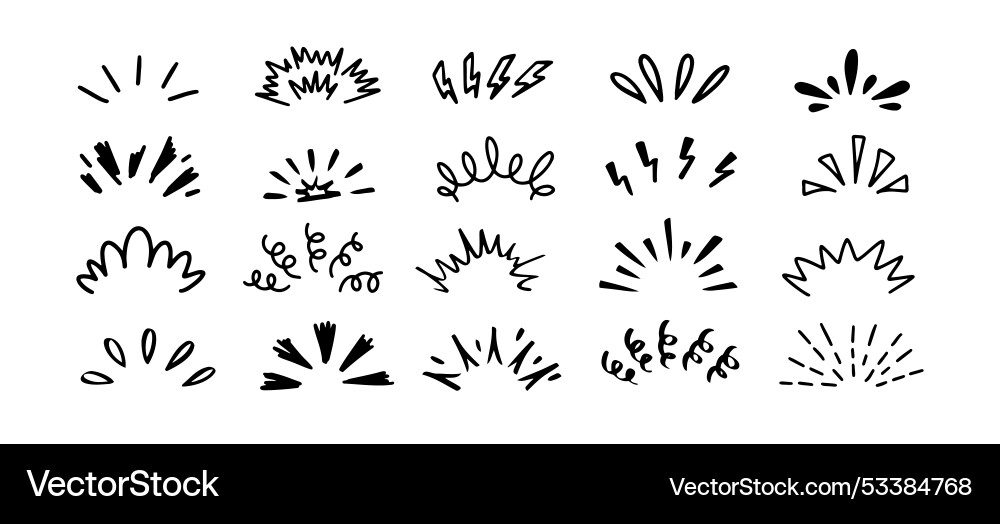 Pop shine line doodle set sunburst drawing hand Vector Image