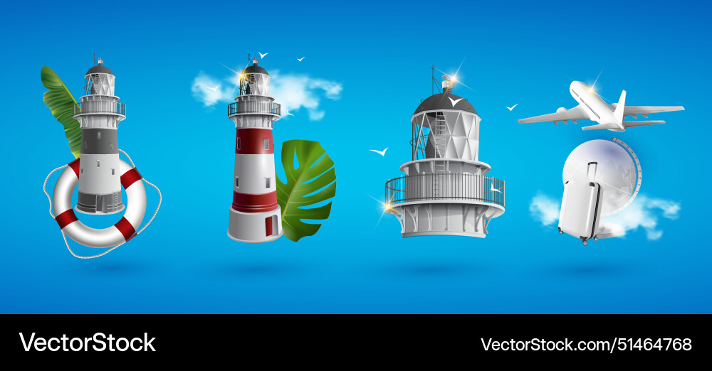 Realistic lighthouse in the night sky background Vector Image