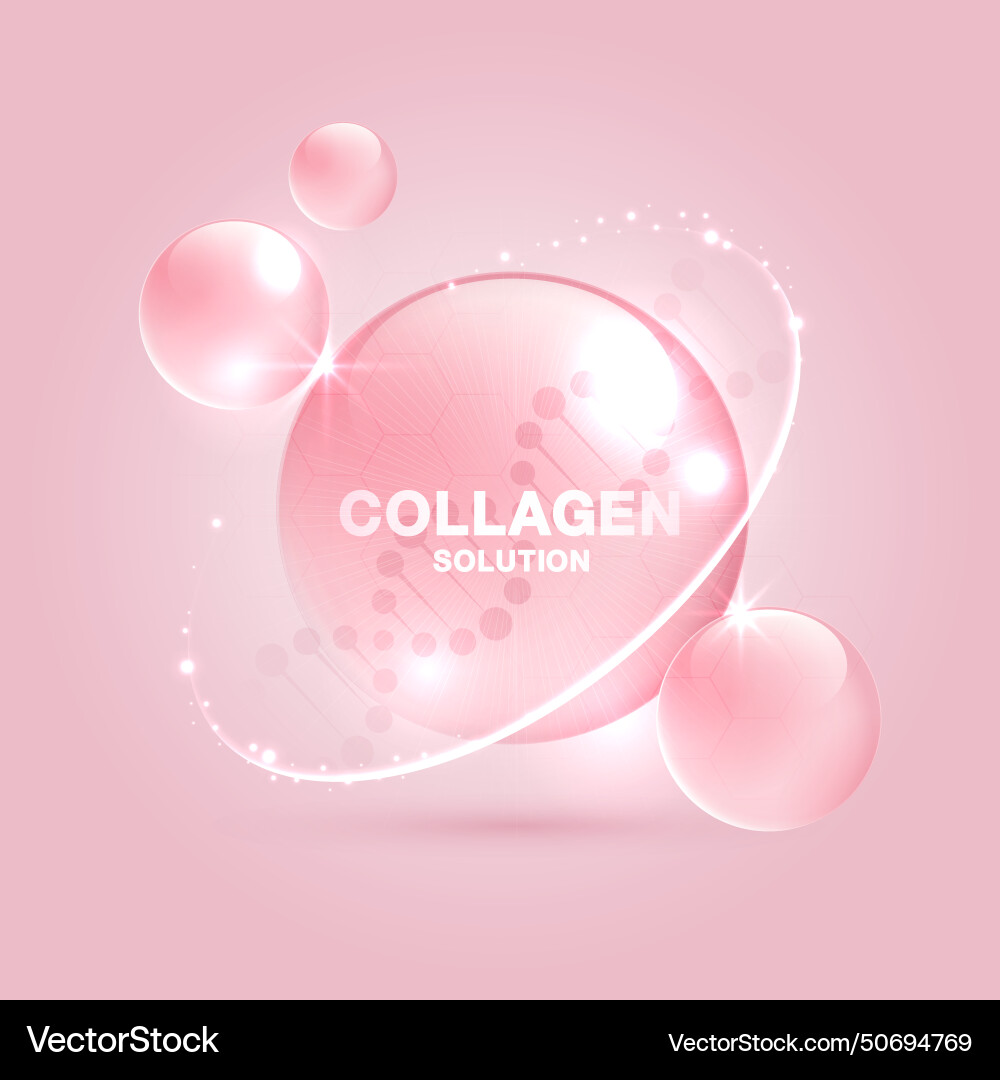 Collagen solution and dna on a pink background Vector Image