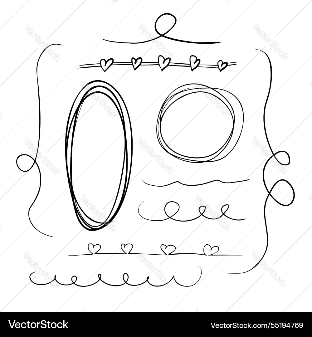 Hand drawn set of scribble lines frames elements Vector Image