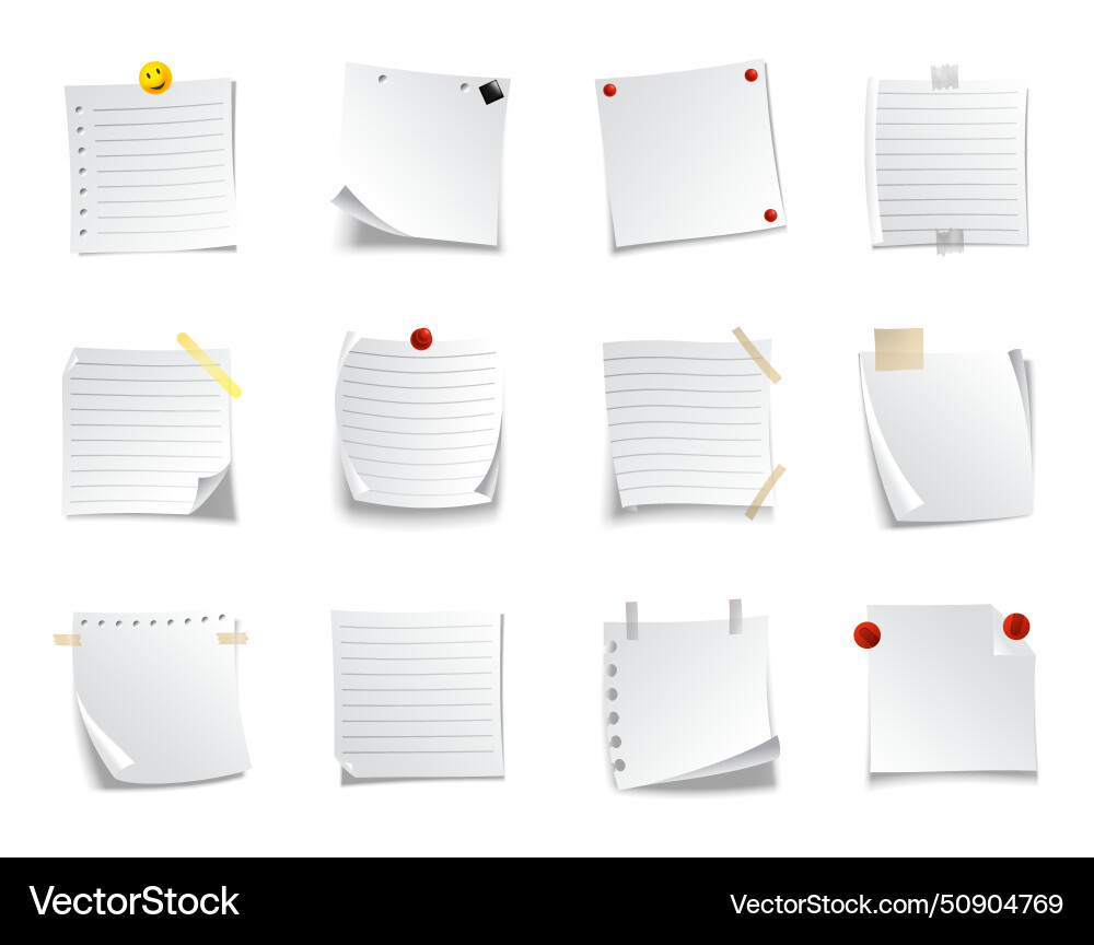 Lined sticky notes set blank note paper sheets Vector Image