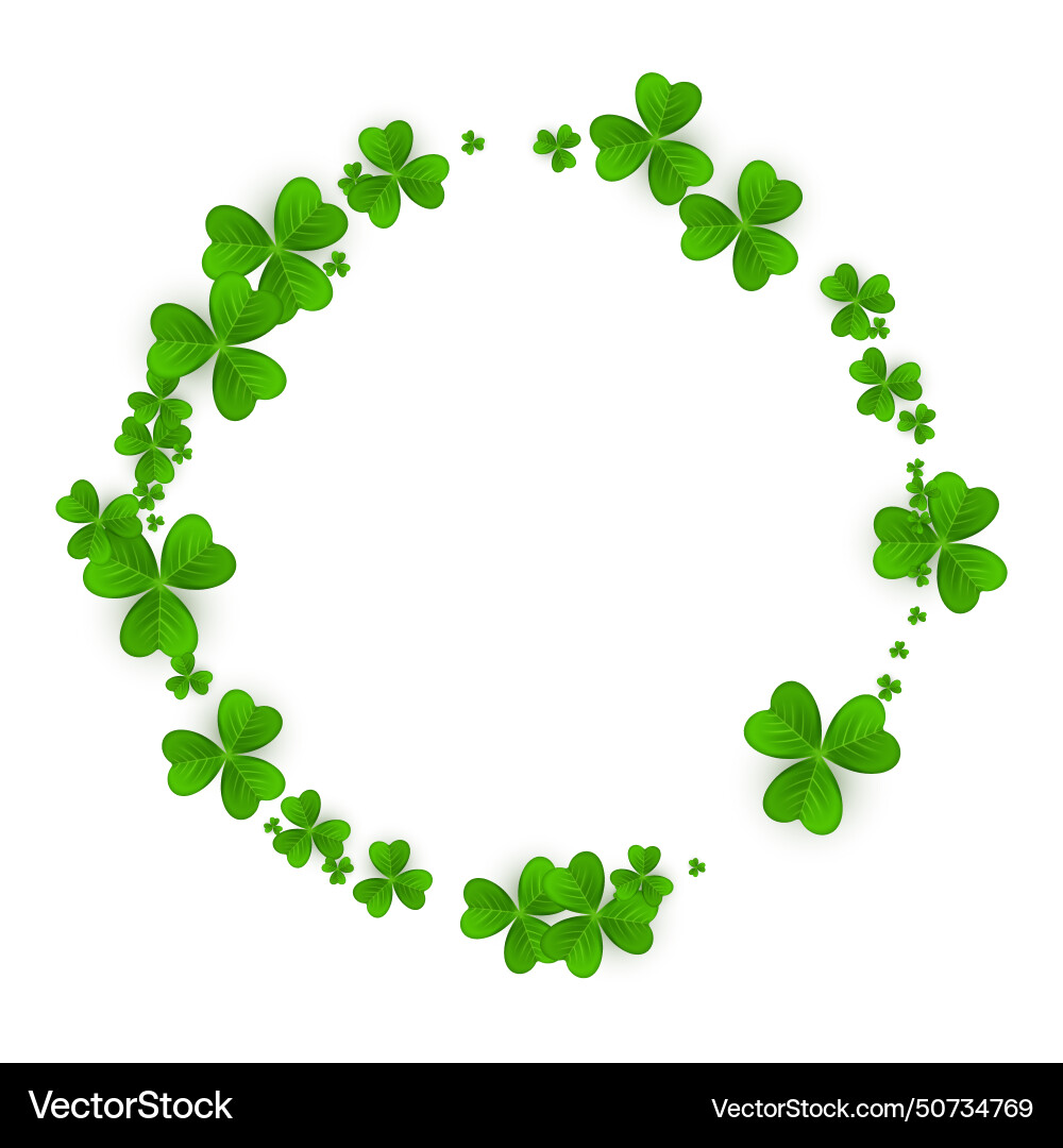 Realistic shamrock wreath round clover frame Vector Image