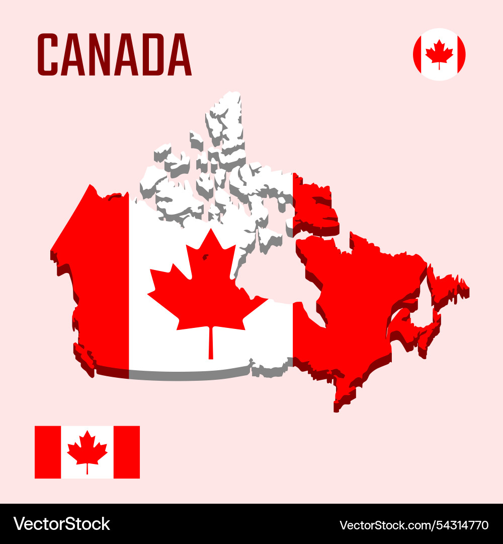 3d canada map with flag three dimensional Vector Image