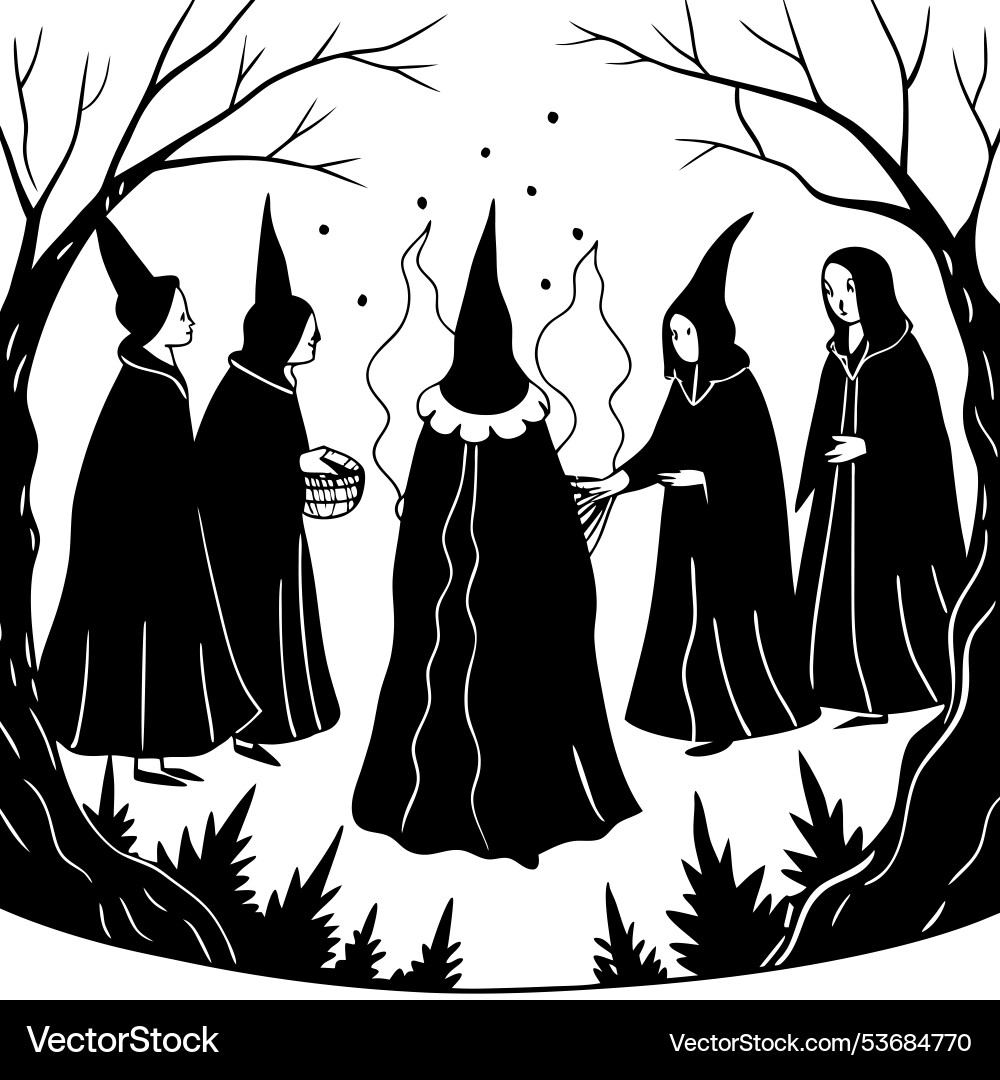 A gloomy dramatic background witches in black Vector Image