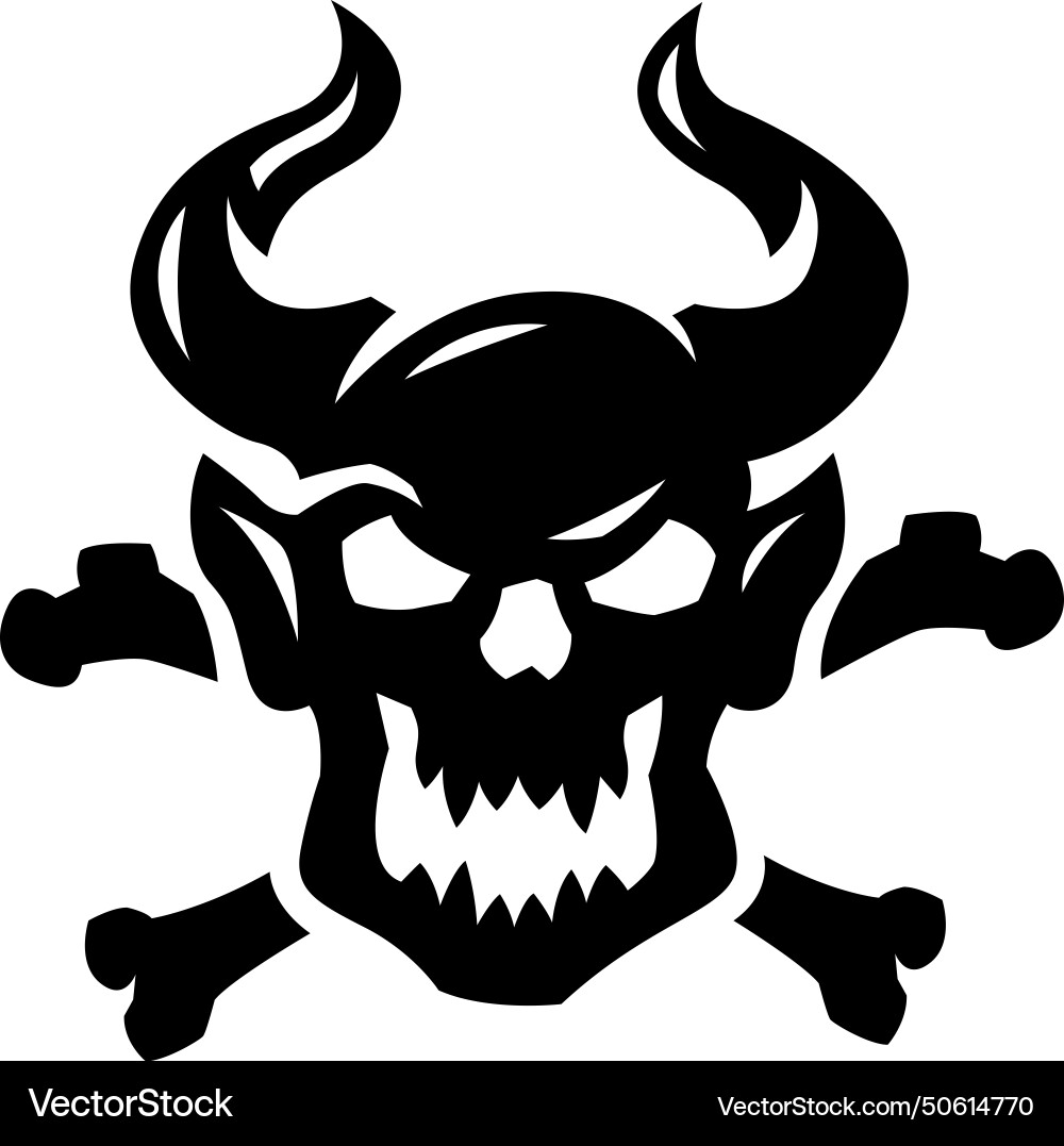 Demon head with horns and crossed bones Royalty Free Vector