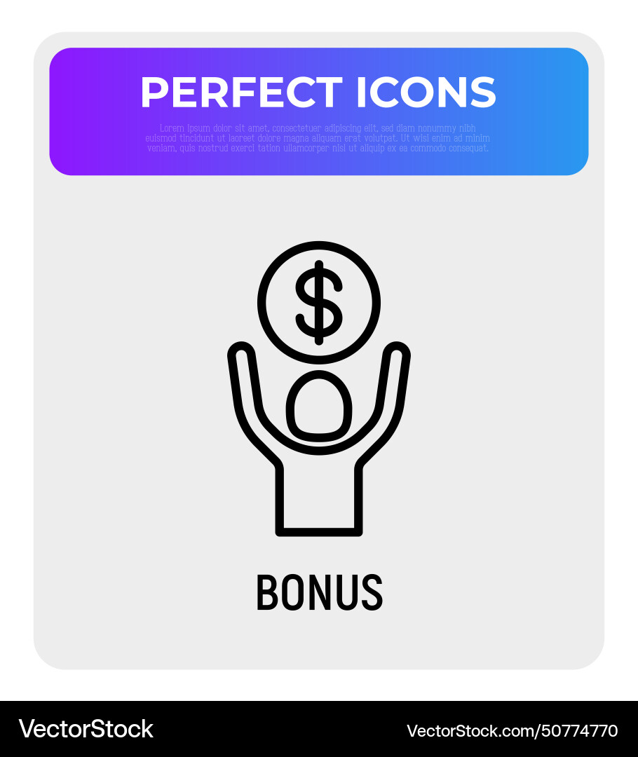Financial bonus thin line icon man holding dollar Vector Image