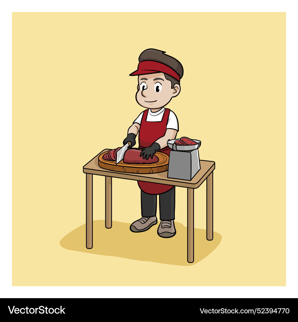 Hand drawn butcher cartoon Royalty Free Vector Image