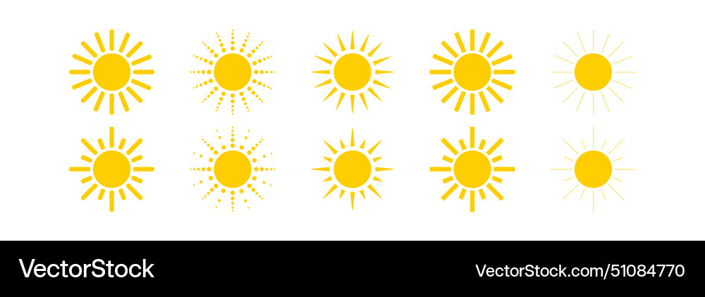 Icons of different sun rays Royalty Free Vector Image