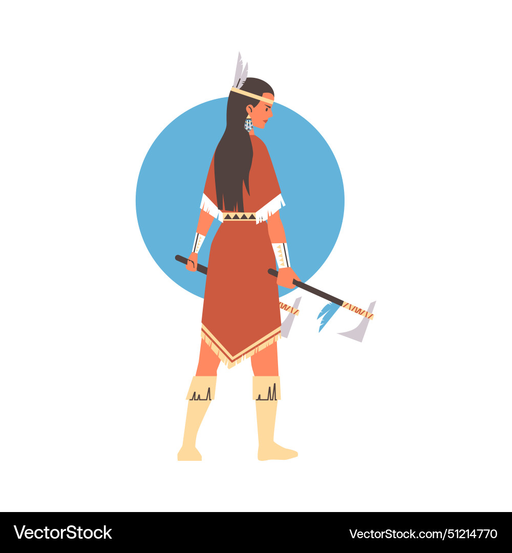 Indigenous warrior woman with tomahawk Royalty Free Vector