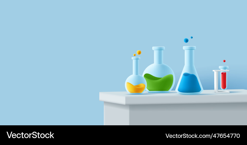 Laboratory table with glass beackers of different Vector Image