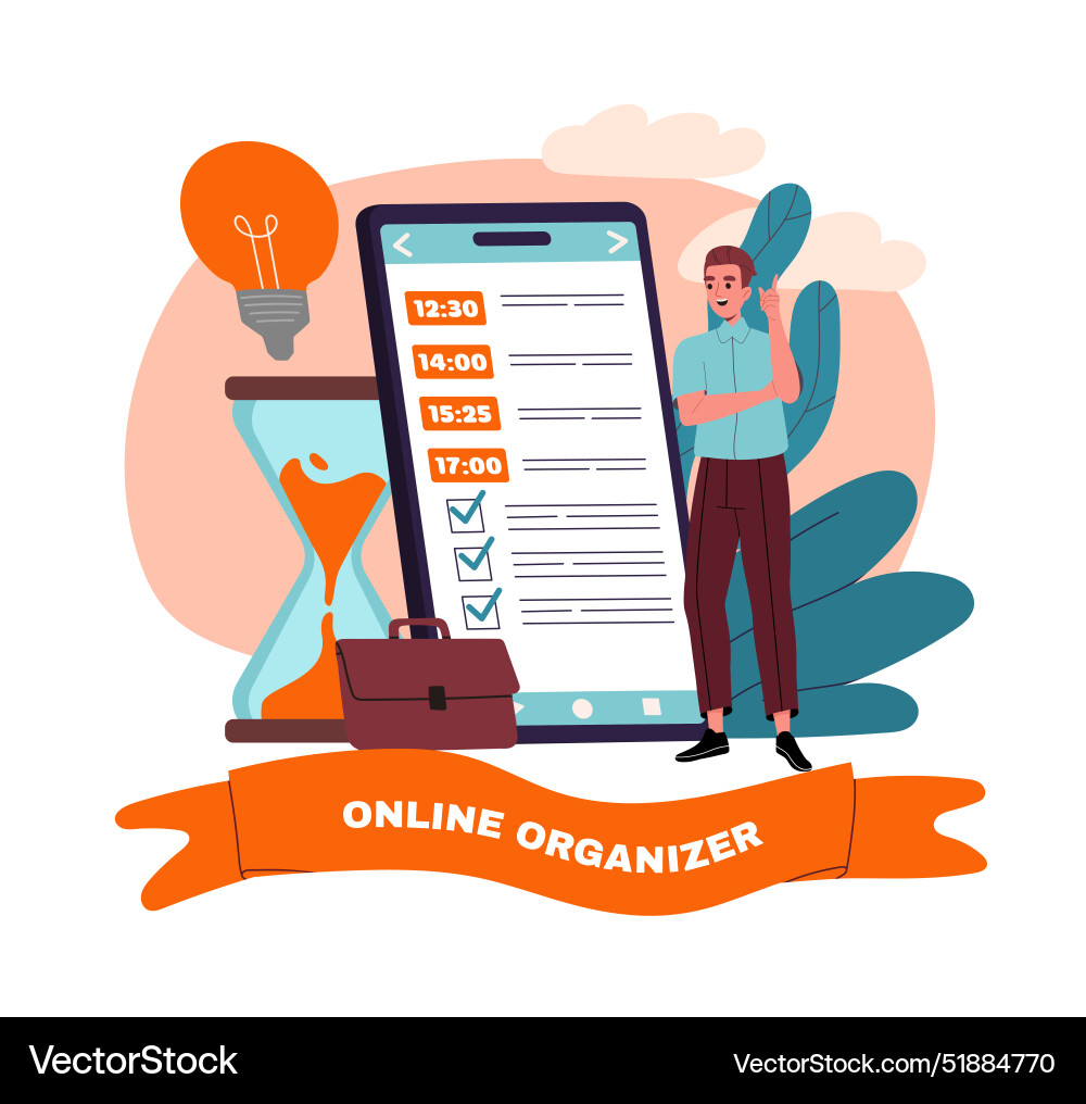 Man with online organizer young guy near Vector Image