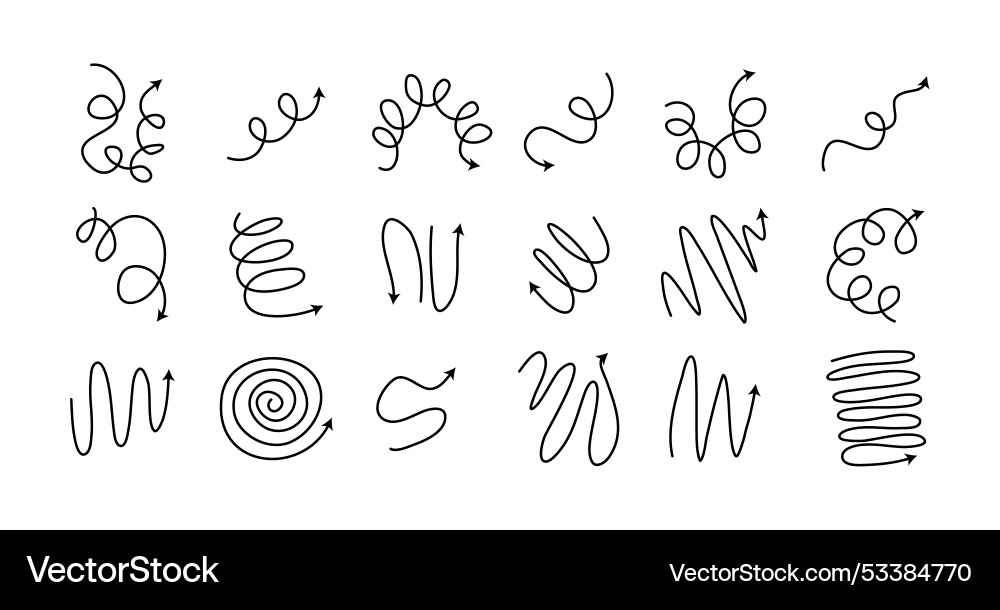 Spiral arrows doodle set hand drawn spring arrow Vector Image