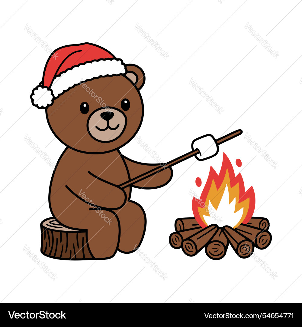Cute bear roasting marshmallow by campfire Vector Image