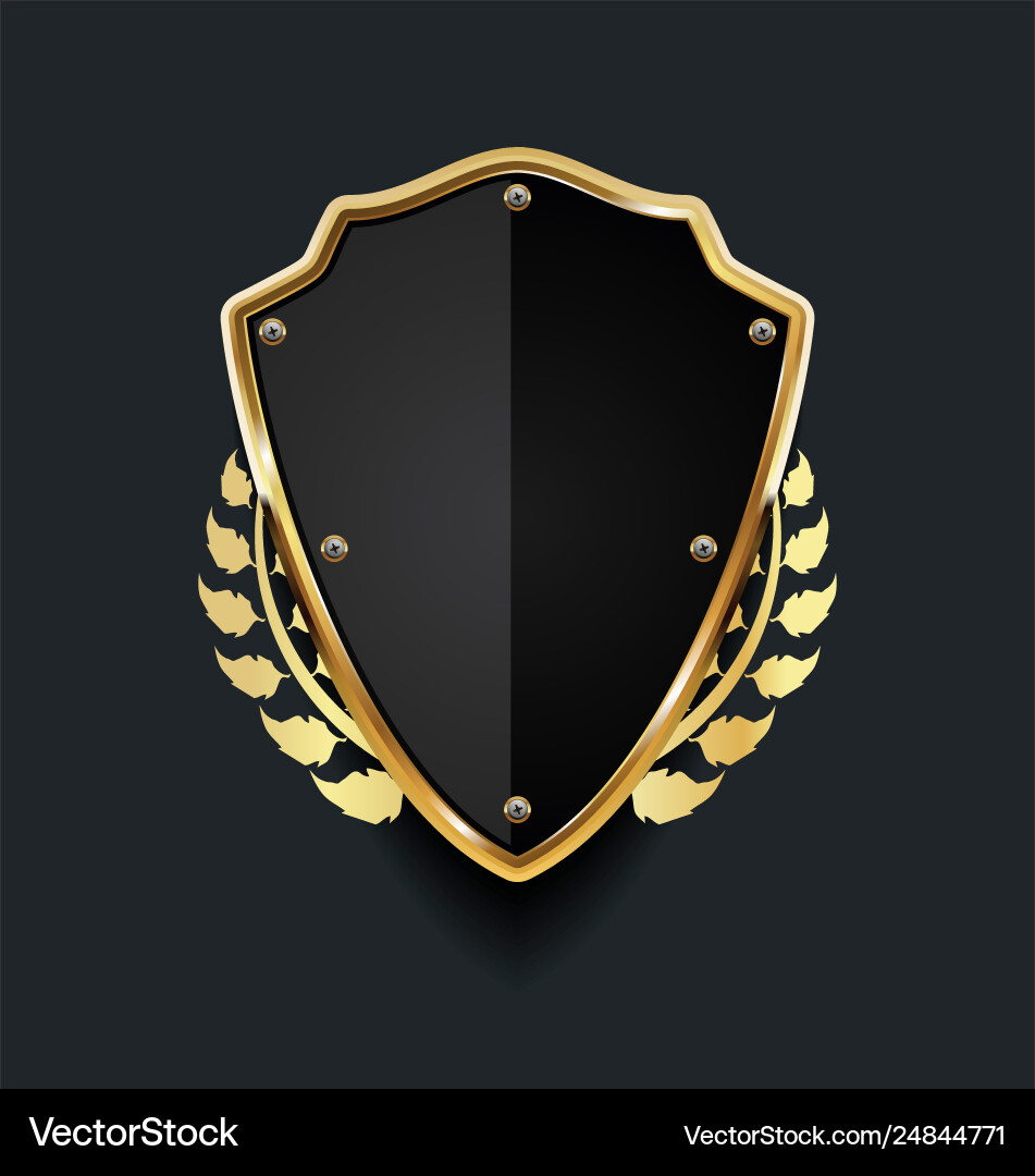 Golden shield with laurel wreath 01 Royalty Free Vector