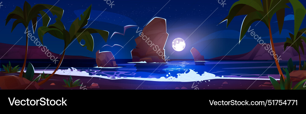 Night sea or ocean tropical lagoon Royalty Free Vector Image
