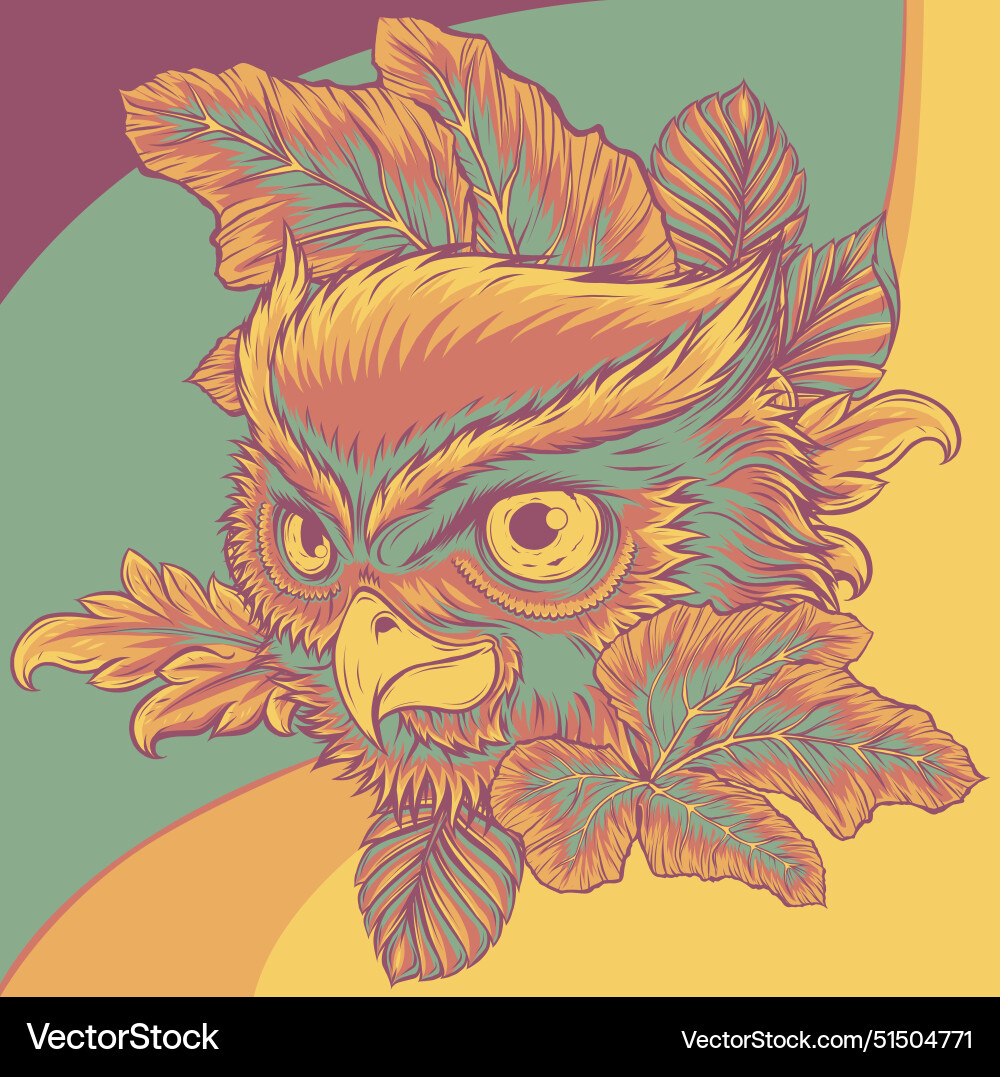 Owl head with leaves Royalty Free Vector Image
