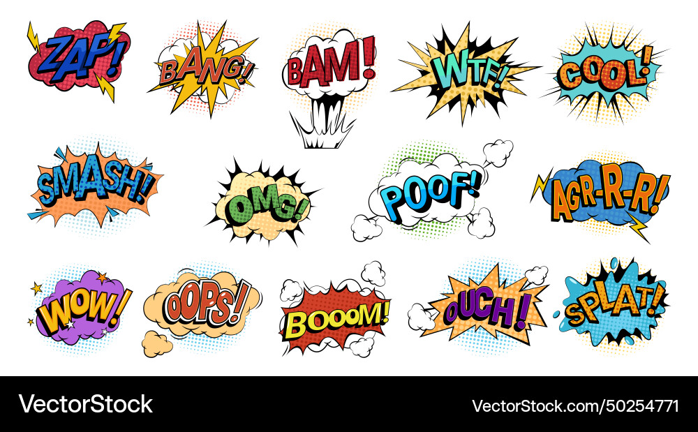Sound effects pop art comic book Royalty Free Vector Image