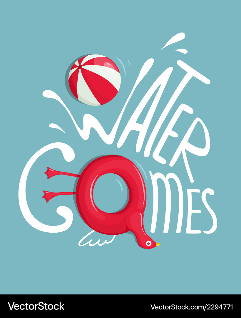 Water games with inflatables lettering poster Vector Image