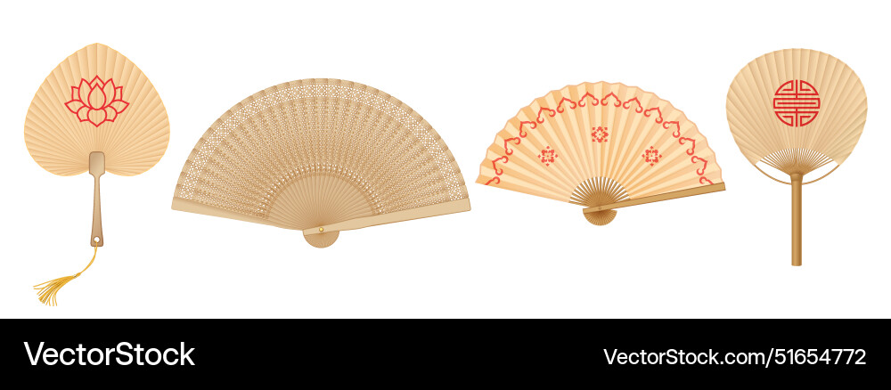 Asian fans for dances and refreshing set Vector Image