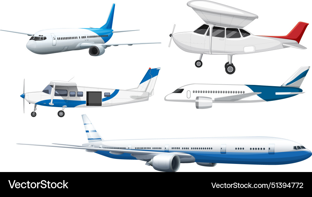 Collection of different types aircrafts Royalty Free Vector