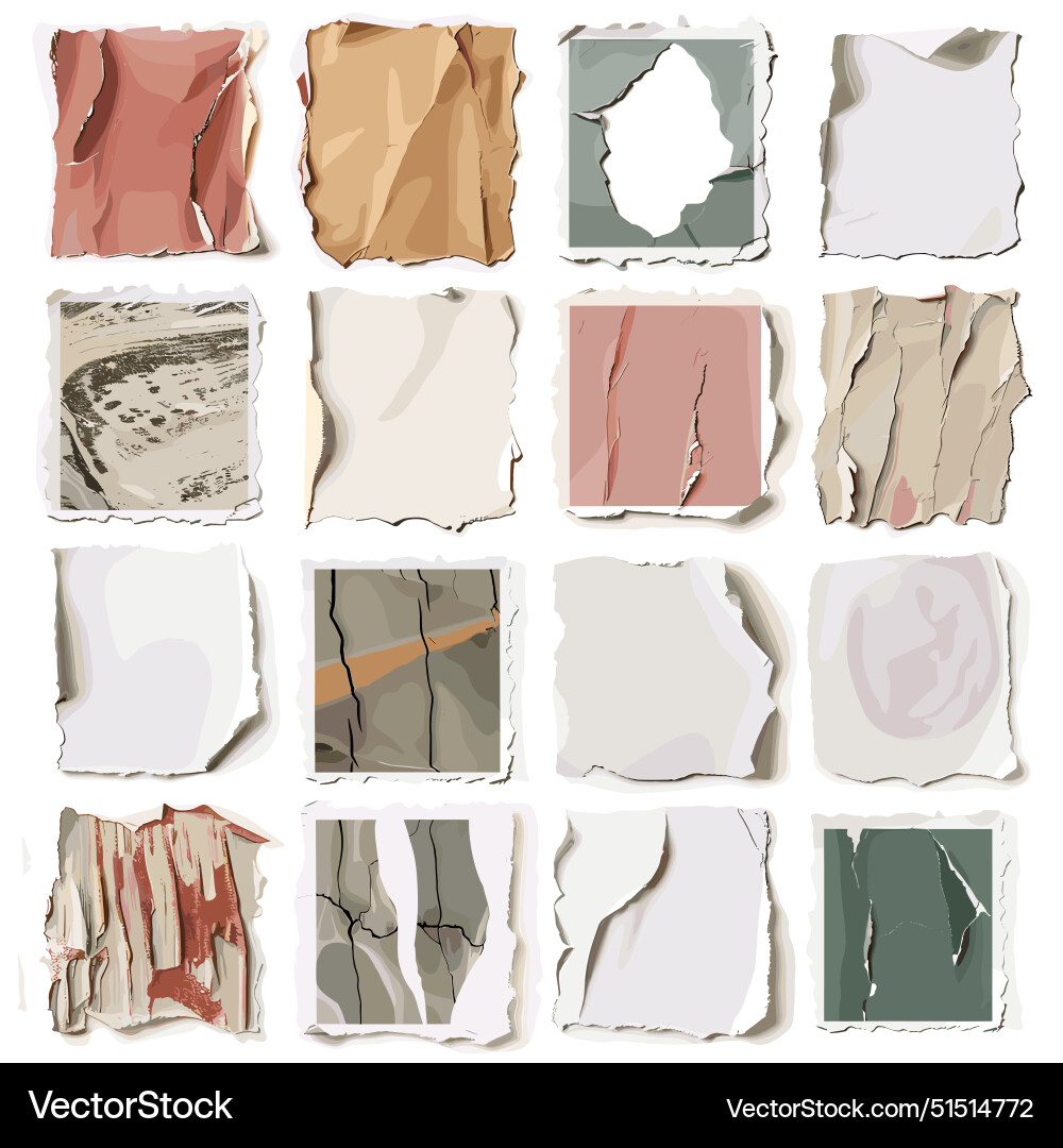Collection various torn paper pieces textures Vector Image