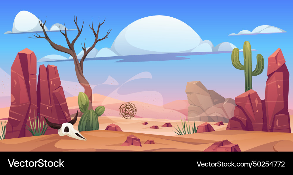 Desert landscape with mountains and cacti Vector Image