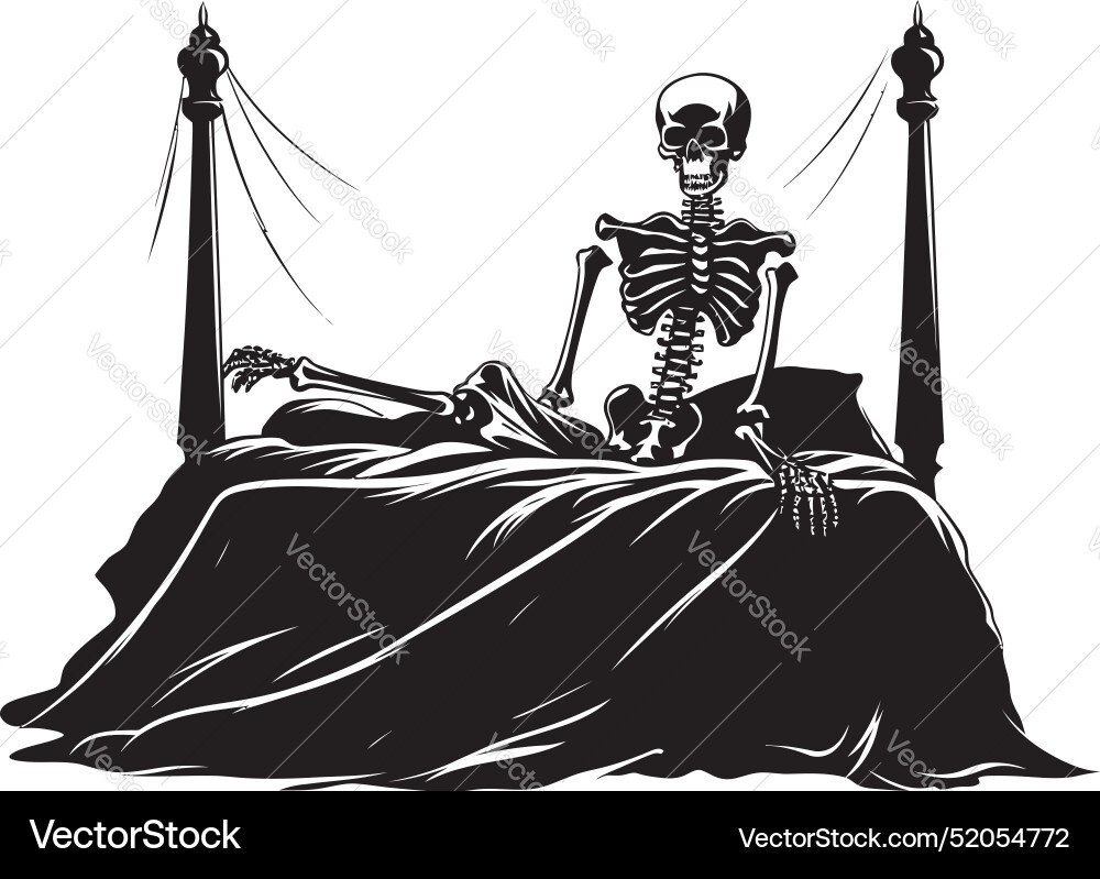 Haunting slumber skeleton emblem on bed chilling Vector Image