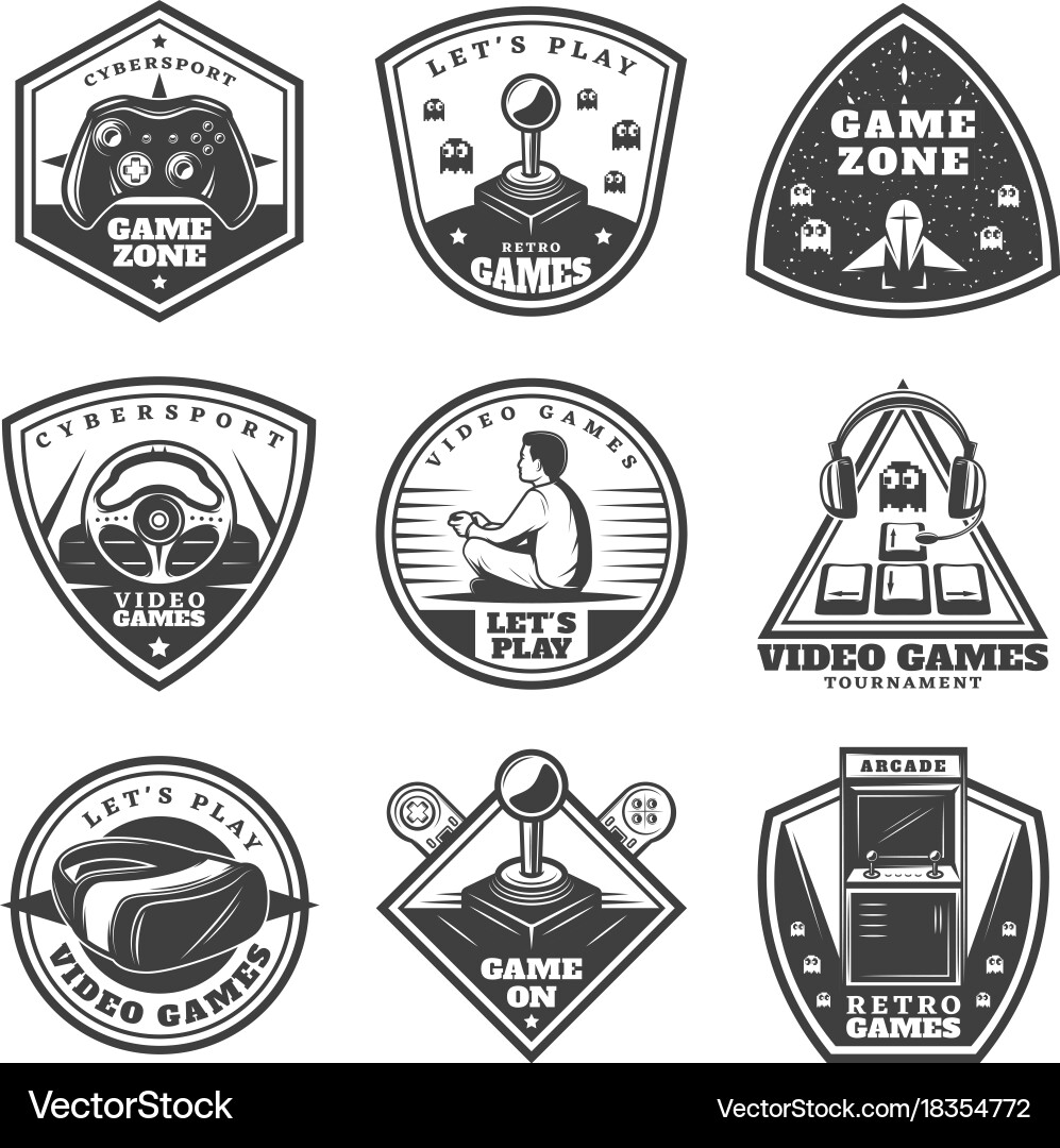 Monochrome Retro Game Labels Royalty Free Vector Image