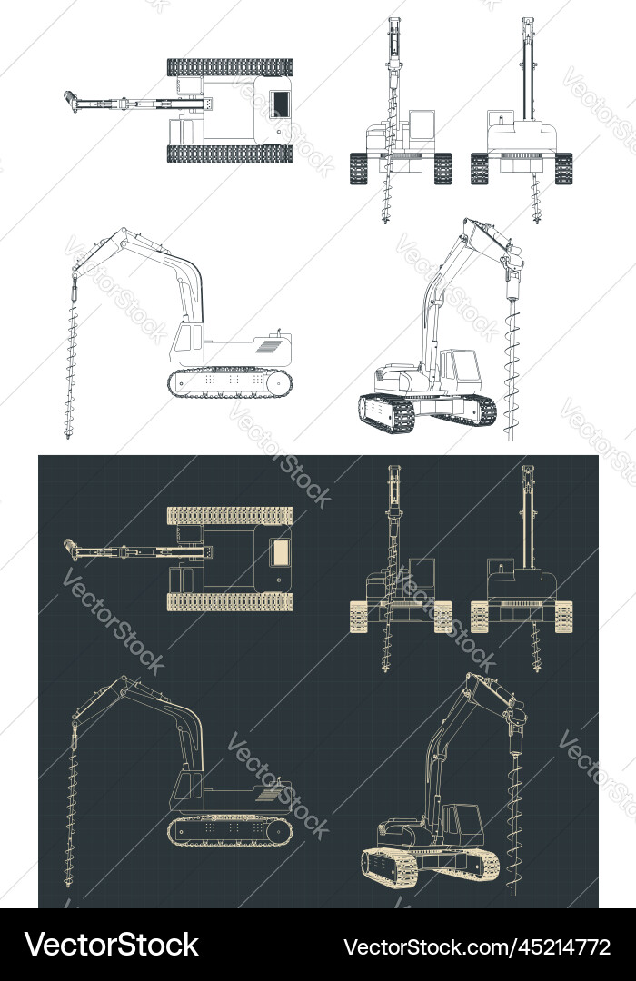 Pile drilling machine blueprints Royalty Free Vector Image