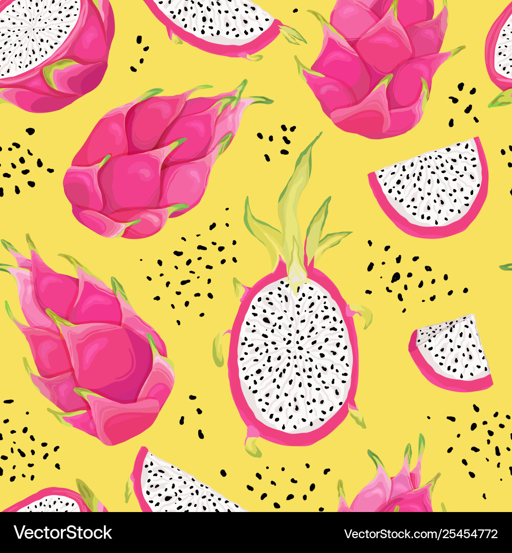Seamless dragon fruit pattern pitaya background Vector Image