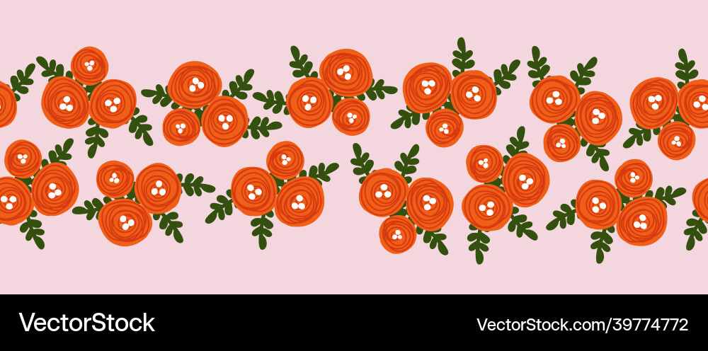 Seamless flower border hand drawn red Royalty Free Vector