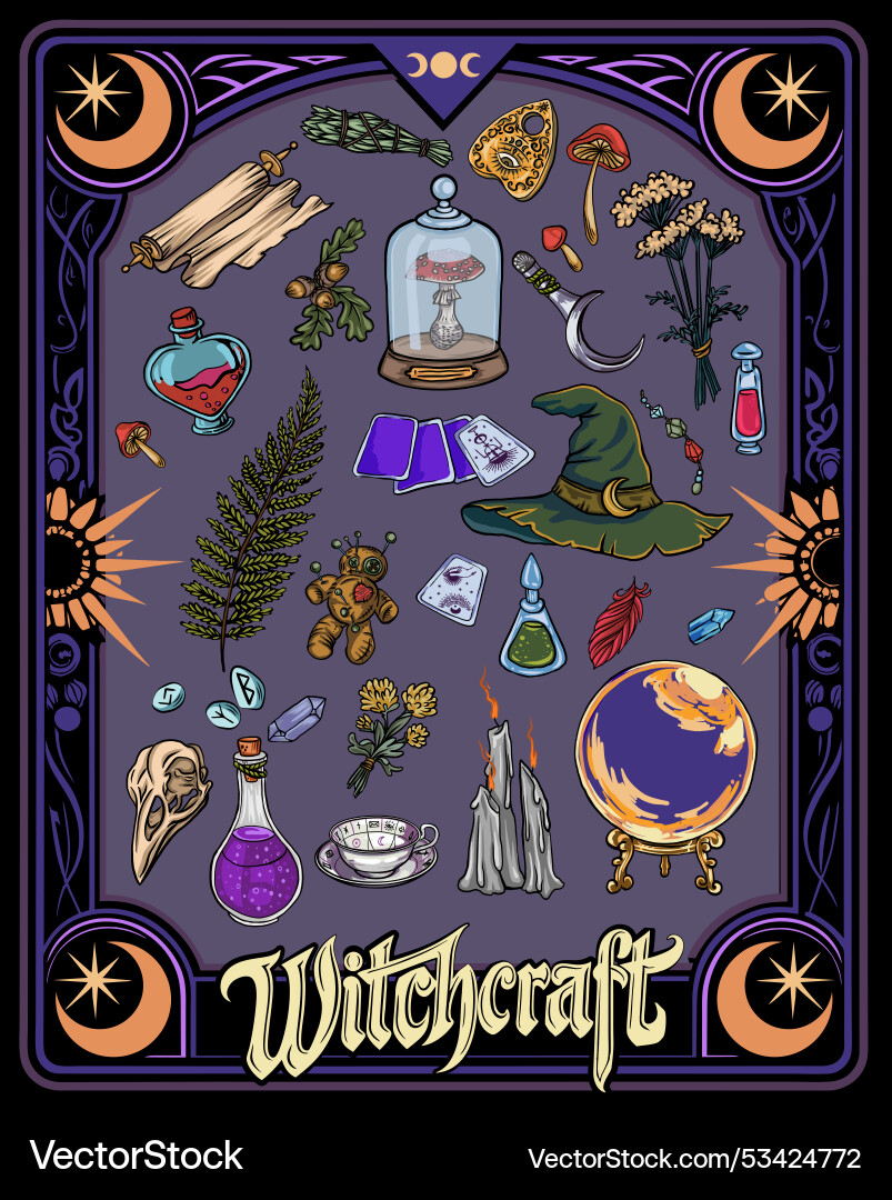 Witchcraft supernatural magic magical elements Vector Image