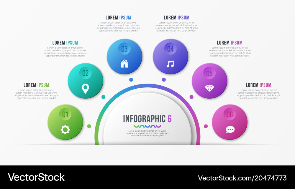 Circle chart template with 6 options Royalty Free Vector