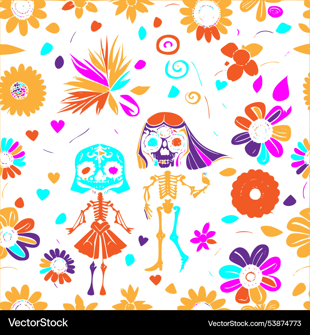 Female skeleton la catrina abstract pattern Vector Image
