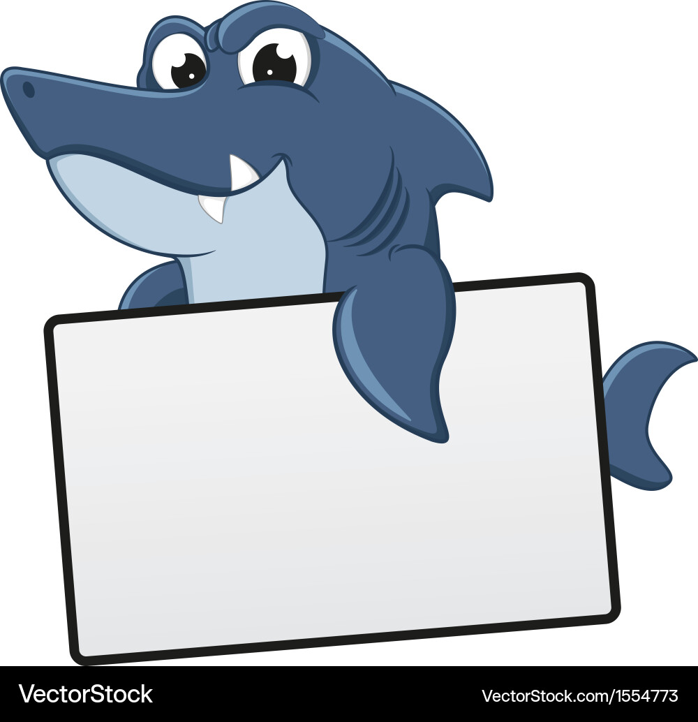 Funny shark cartoon with blank sign Royalty Free Vector