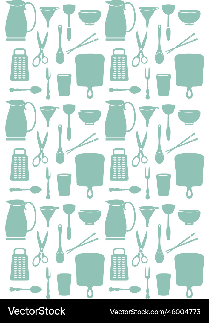 Green complete kitchenware pattern Royalty Free Vector Image