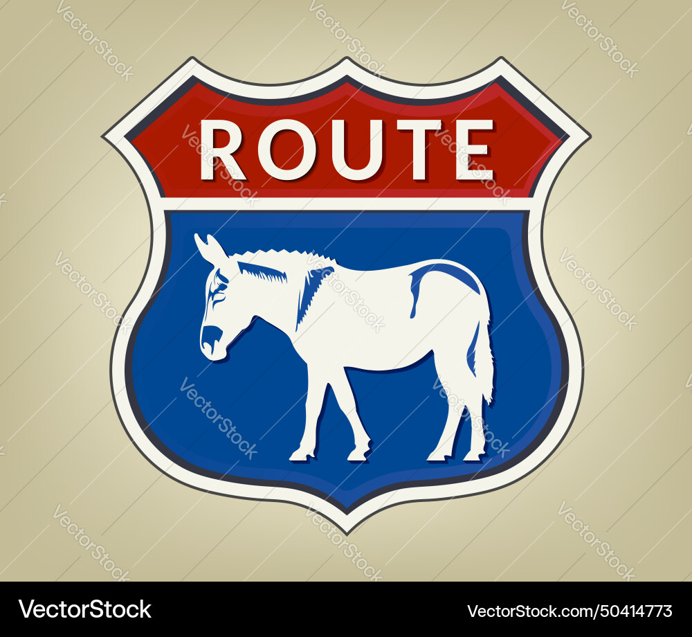 Red blue american road sign donkey Royalty Free Vector Image