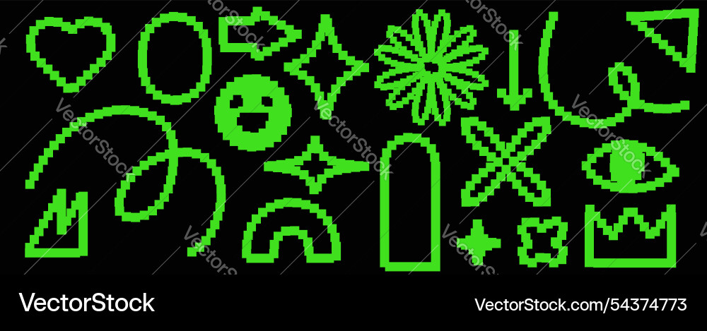 Set of y2k pixel icons game abstract elements Vector Image