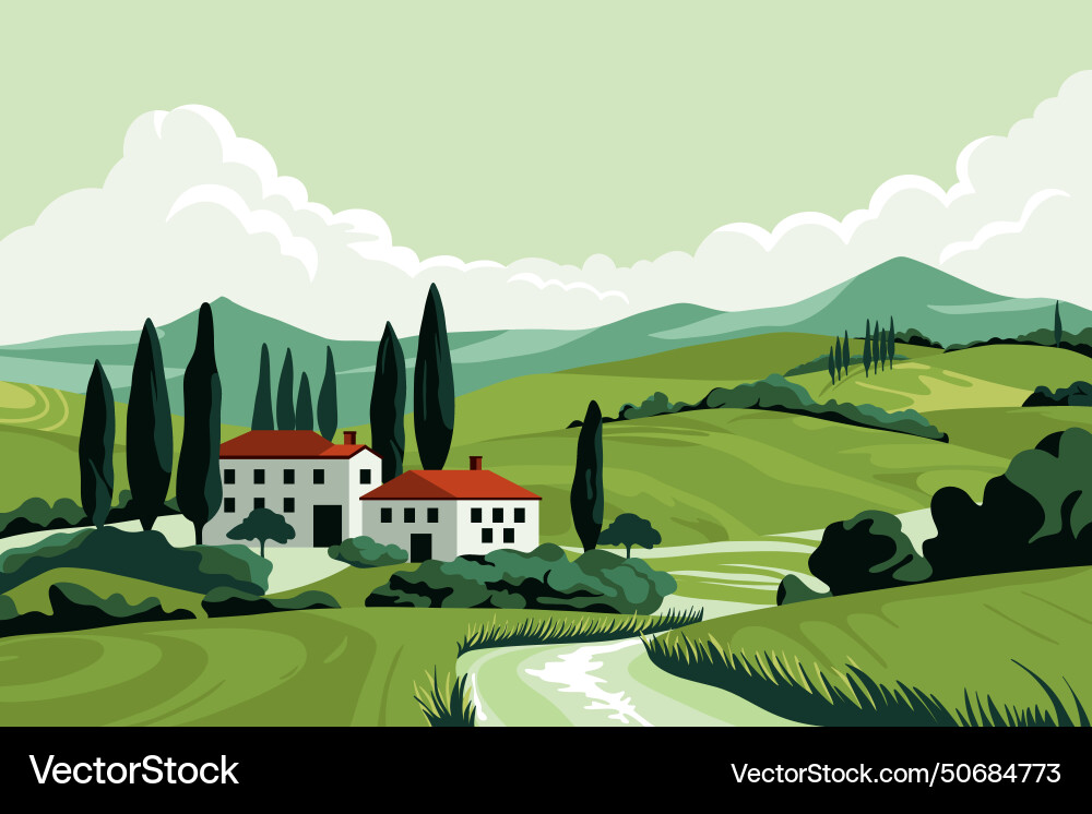 Tuscan Summer Landscape Royalty Free Vector Image