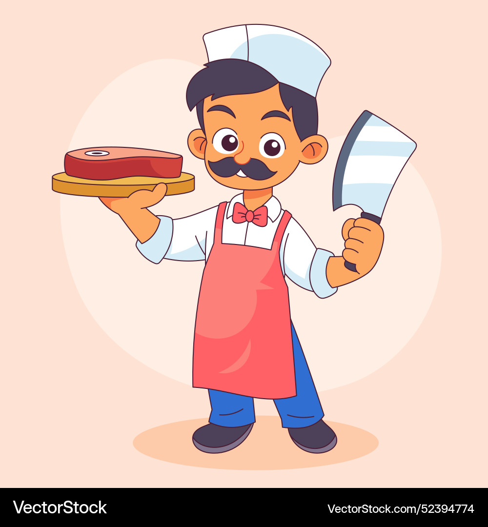 Hand drawn butcher cartoon Royalty Free Vector Image