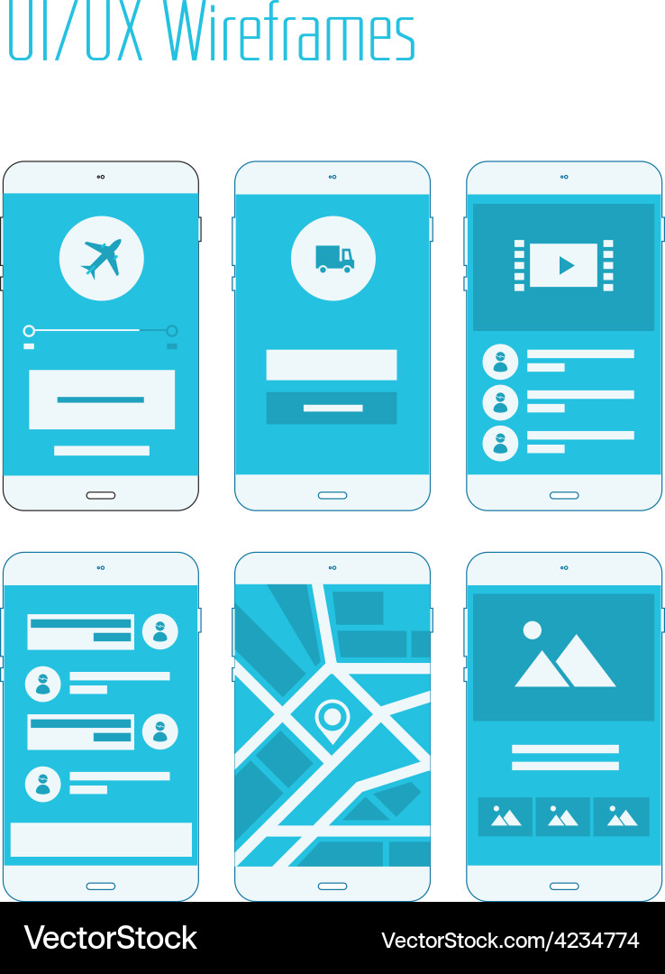 Mobile Wireframe Kit - UI/UX Templates Royalty Free Vector