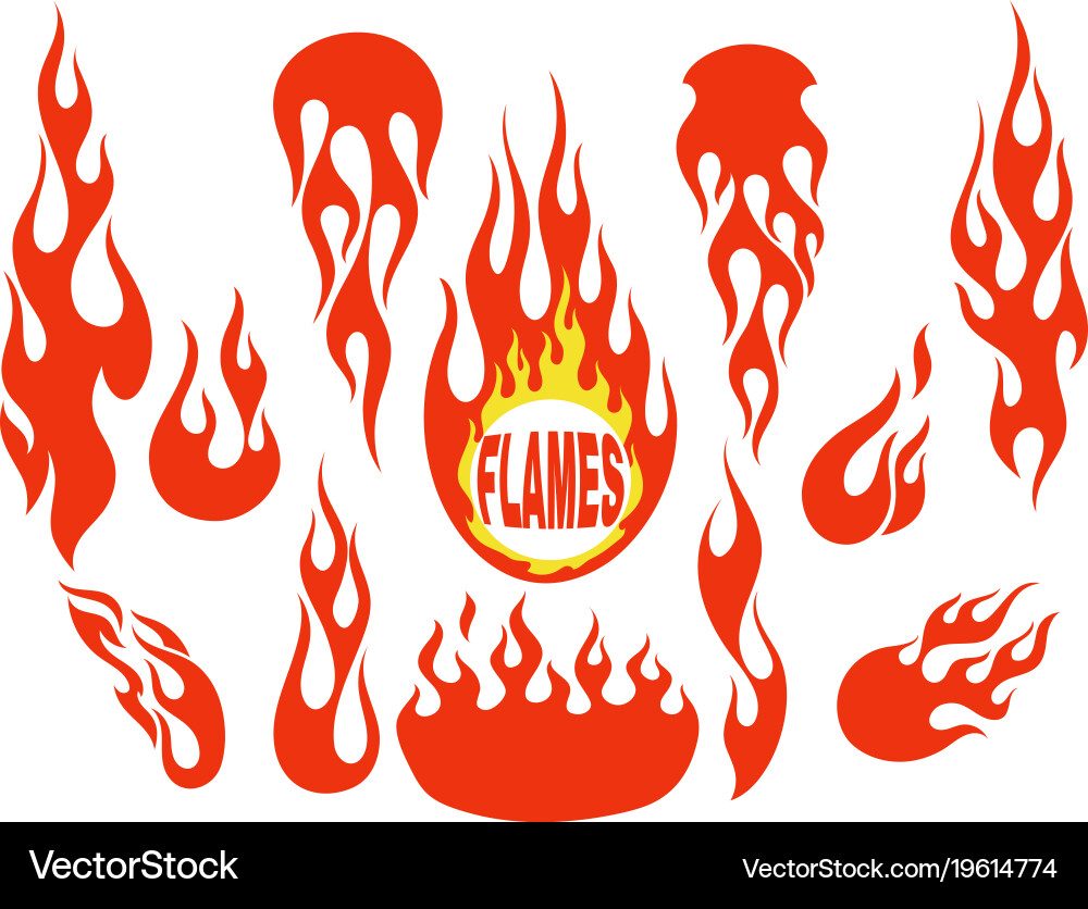 Red flame elements set Royalty Free Vector Image